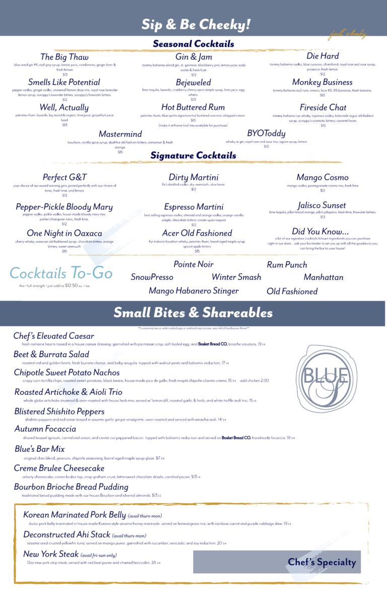 Blue Spirits Bar Menu