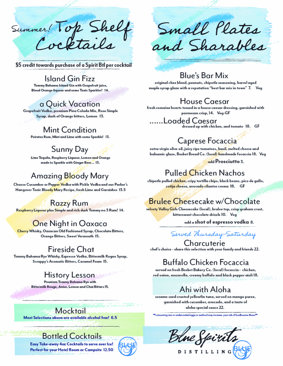 Blue Spirits Bar Menu
